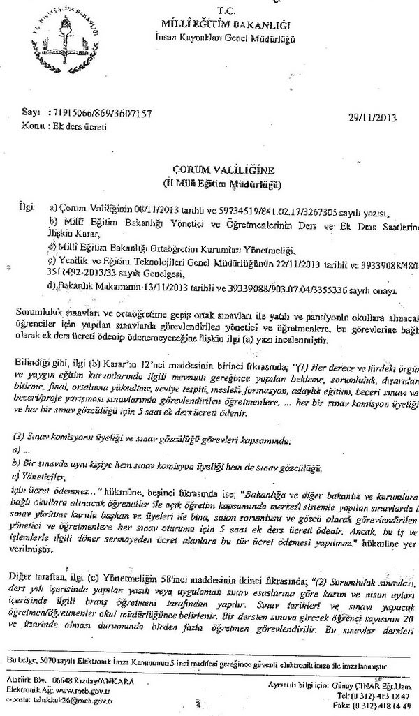 MEB'den Ek Ders Görüş Yazısı - Memurlar.Net MEB'den Ek Ders Görüş Yazısı - Memurlar.Net
