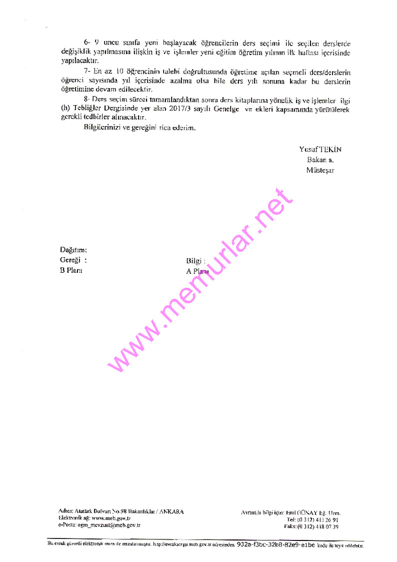 MEB'den Ders Seçimi Yazısı - Memurlar.Net MEB'den Ders Seçimi Yazısı - Memurlar.Net